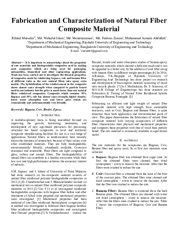 (PDF) Fabrication and Characterization of Natural Fiber Composite Material