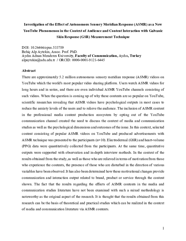 (PDF) Investigation of the Effect of Autonomous Sensory Meridian ...