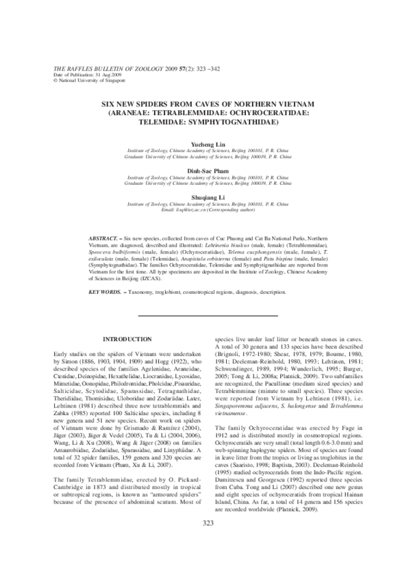 (PDF) Six new spiders from caves of northern Vietnam (Araneae ...