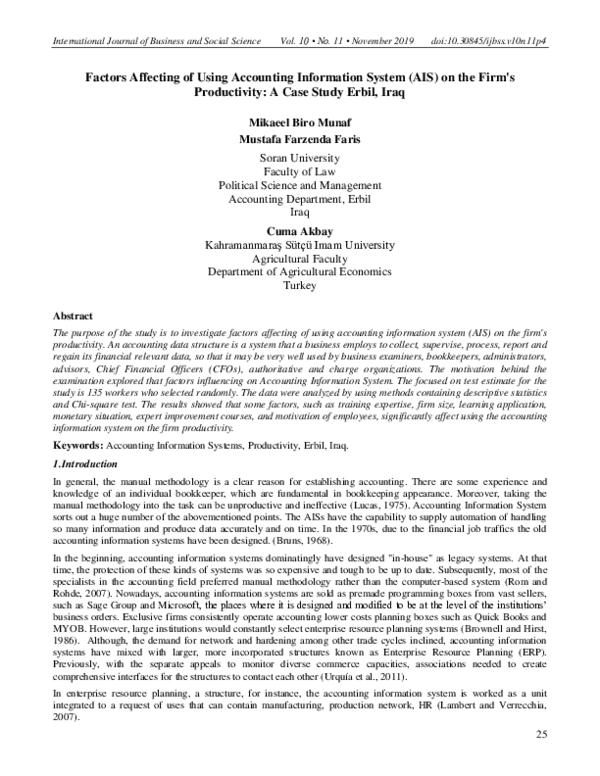 Pdf Factors Affecting Of Using Accounting Information System Ais On