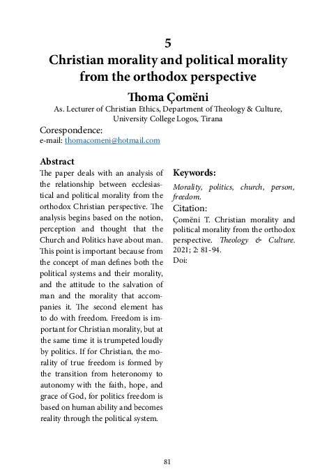 (PDF) Christian morality and political morality from the orthodox ...