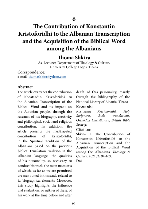 (PDF) The Contribution of Konstantin Kristoforidhi to the Albanian ...