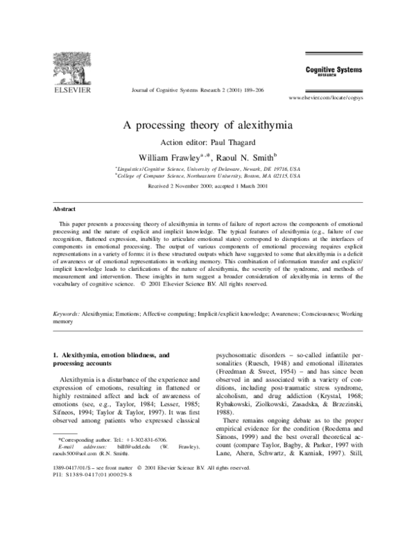 (PDF) A processing theory of alexithymia