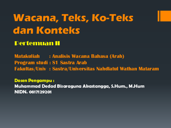(PDF) Wacana, Teks, Ko-Teks dan Konteks