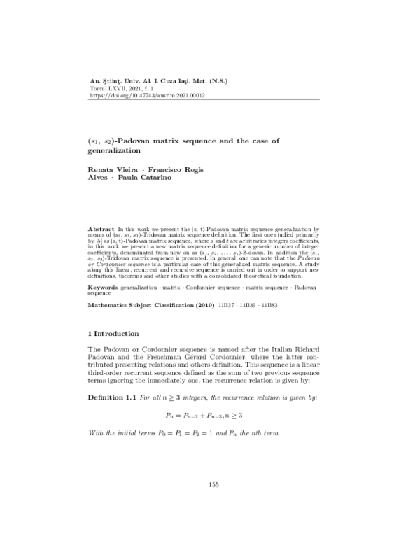 (PDF) s 1 , s 2 )-Padovan matrix sequence and the case of generalization