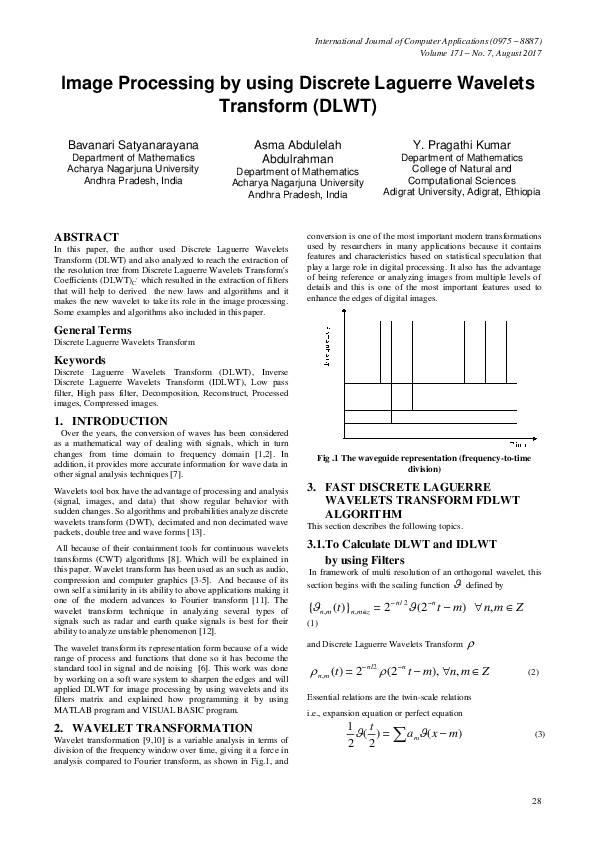 (PDF) Image Processing by using Discrete Laguerre Wavelets Transform (DLWT)