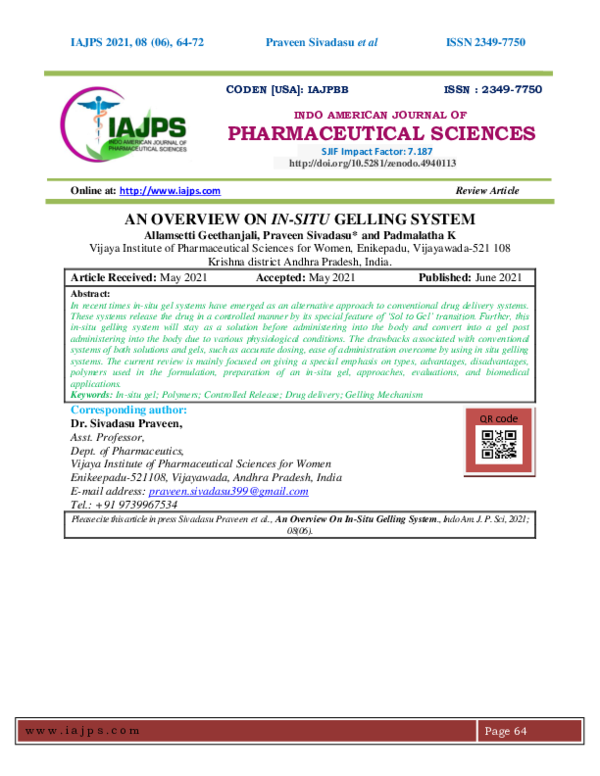 Pdf An Overview On In Situ Gelling System