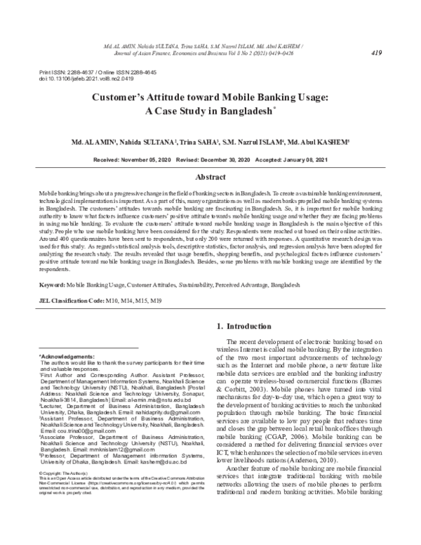 (PDF) Customer's Attitude toward Mobile Banking Usage: A Case Study in Bangladesh