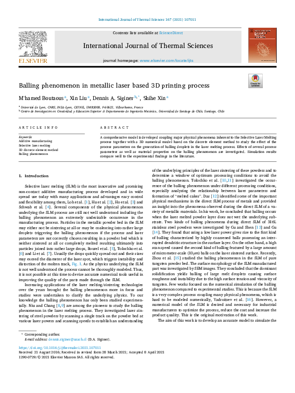 (PDF) Balling Phenomenon in Metallic Laser Based 3D Printing Process