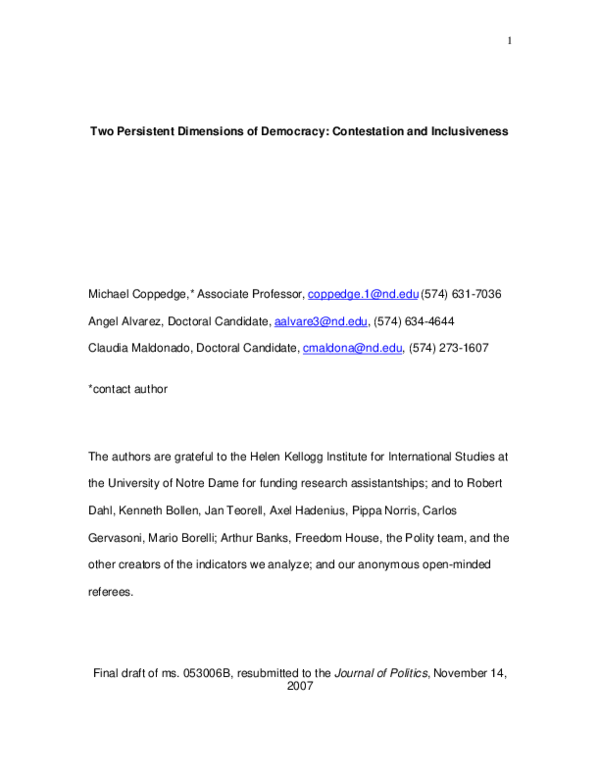 (PDF) Two Persistent Dimensions of Democracy: Contestation and ...