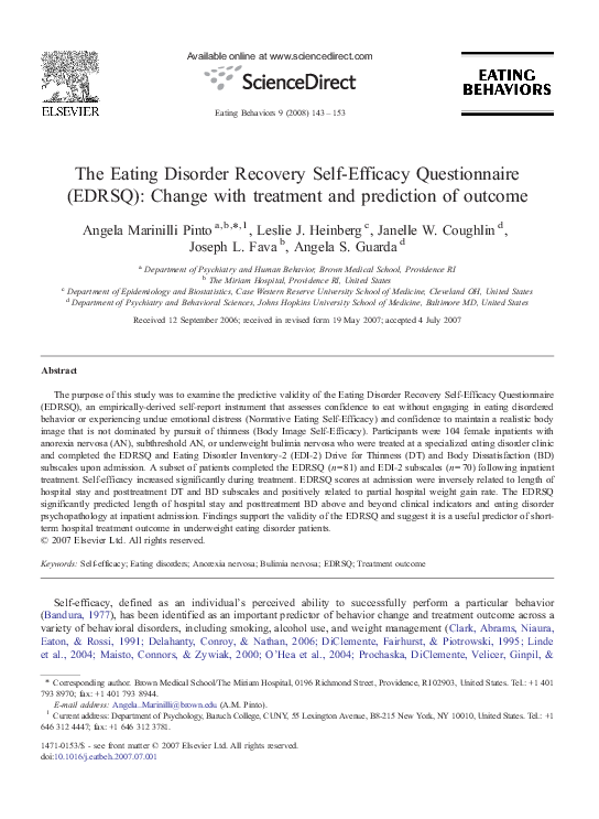 (PDF) The Eating Disorder Recovery Self-Efficacy Questionnaire (EDRSQ ...