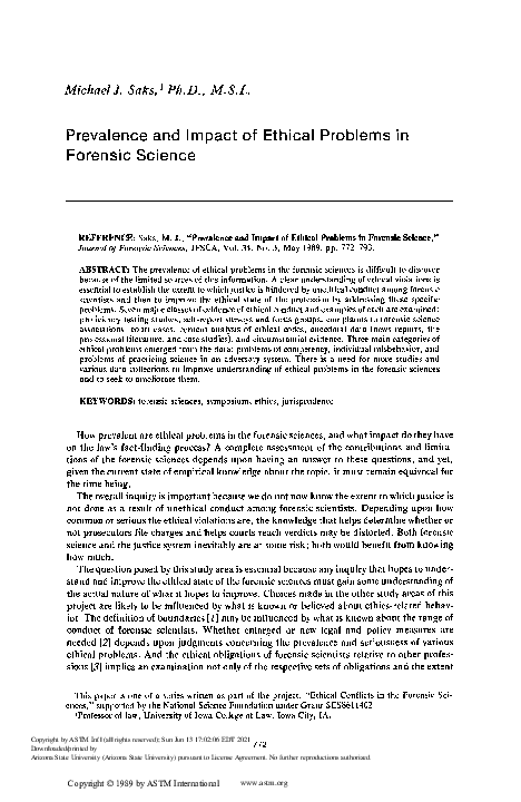 (PDF) Prevalence and Impact of Ethical Problems in Forensic Science