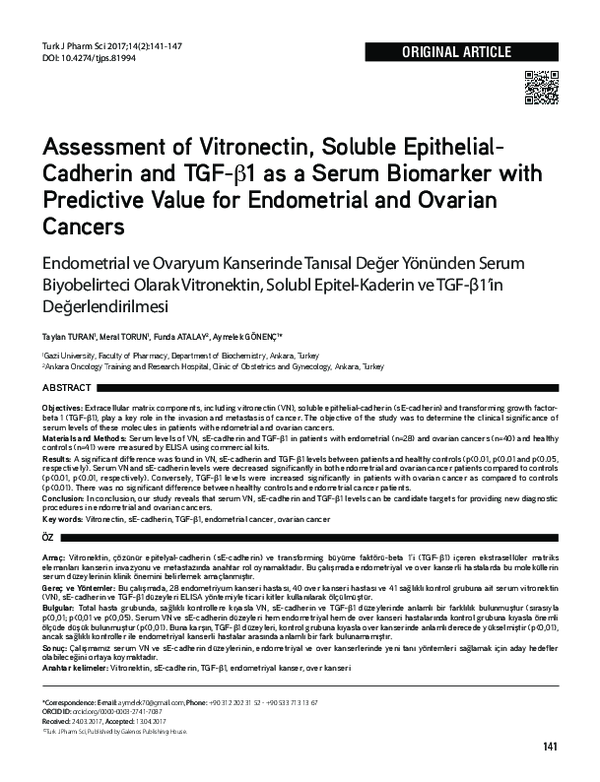 (PDF) Assessment of Vitronectin, Soluble Epithelial-Cadherin and TGF-β1 as a Serum Biomarker ...