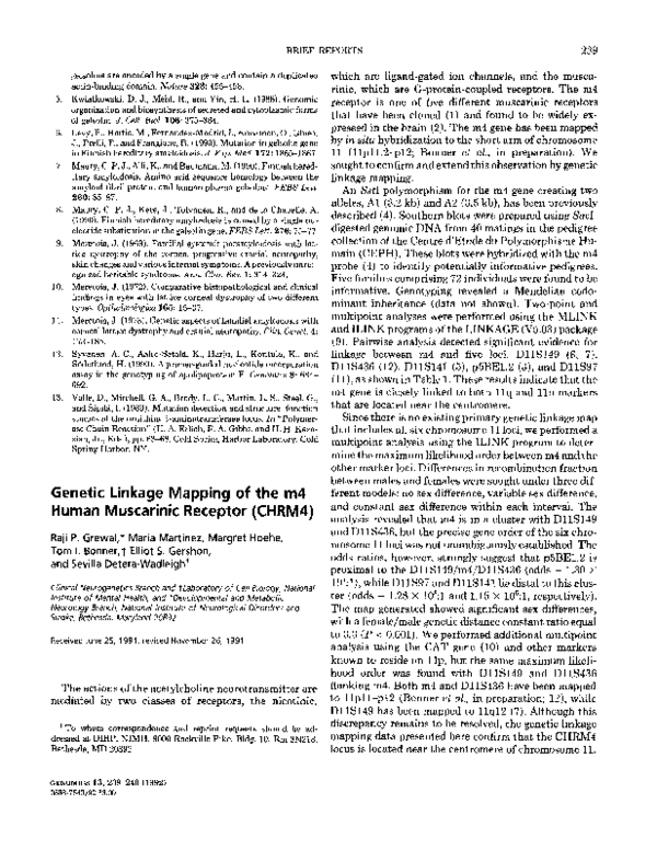 (PDF) Genetic linkage mapping of the m4 human muscarinic receptor (CHRM4)