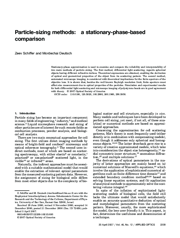 Pdf Particle Sizing Methods A Stationary Phase Based Comparison