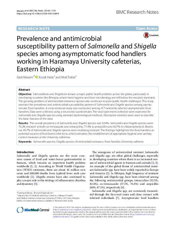 (PDF) Prevalence and antimicrobial susceptibility pattern of Salmonella ...