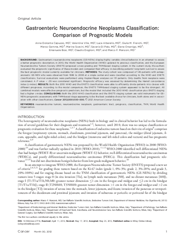 (PDF) Gastroenteric neuroendocrine neoplasms classification: Comparison ...