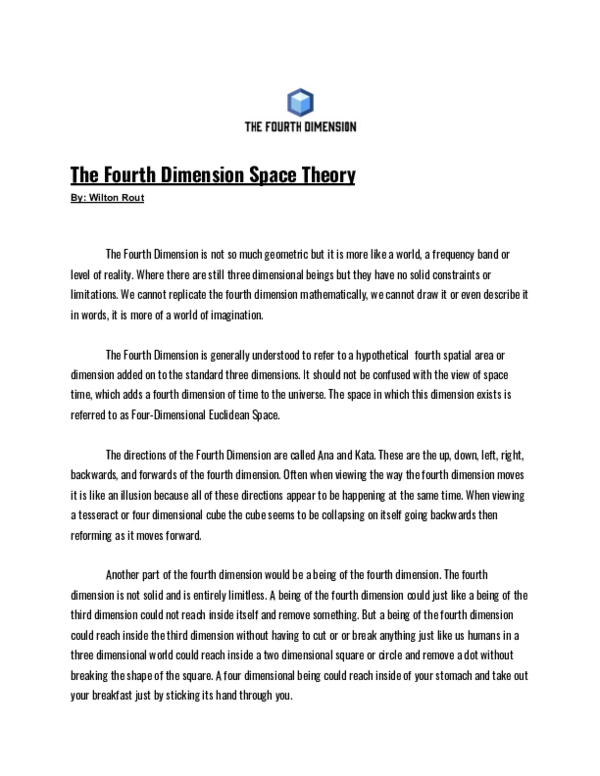 (PDF) The Fourth Dimension Space Theory