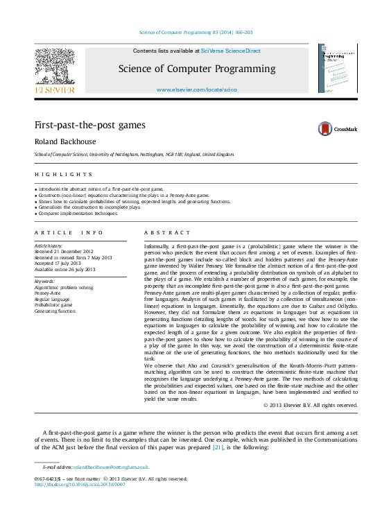 (PDF) First-past-the-post games