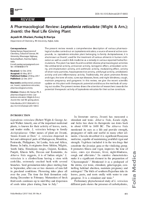 (PDF) A Pharmacological Review: Leptadenia reticulata (Wight Arn ...