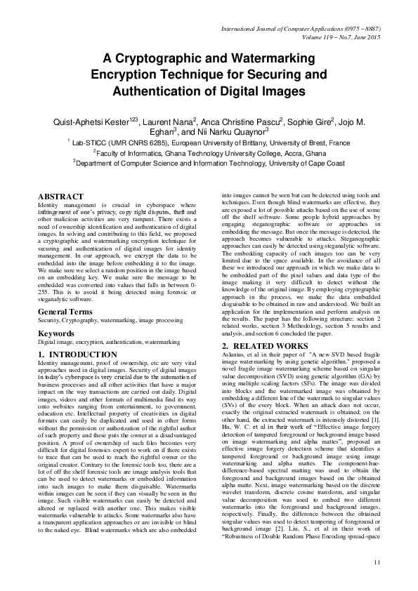 (PDF) A Cryptographic and Watermarking Encryption Technique for Securing and Authentication of ...