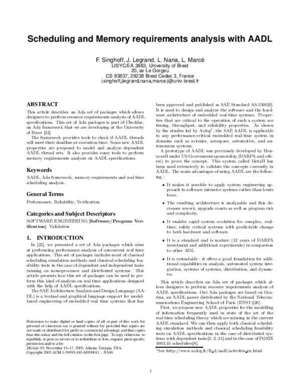 (PDF) Scheduling and memory requirements analysis with AADL