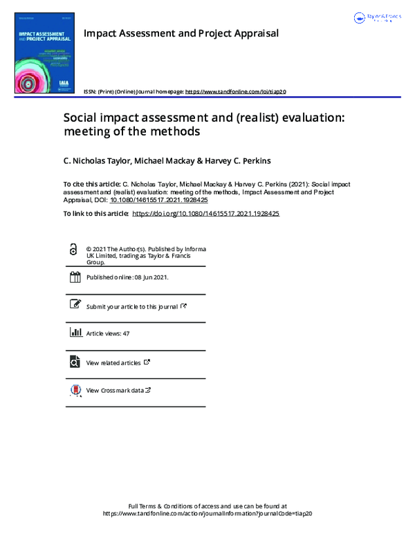 (PDF) Social impact assessment and (realist) evaluation: meeting of the ...