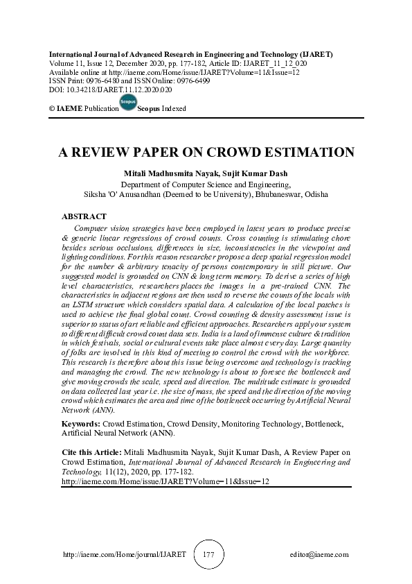 Pdf A Review Paper On Crowd Estimation