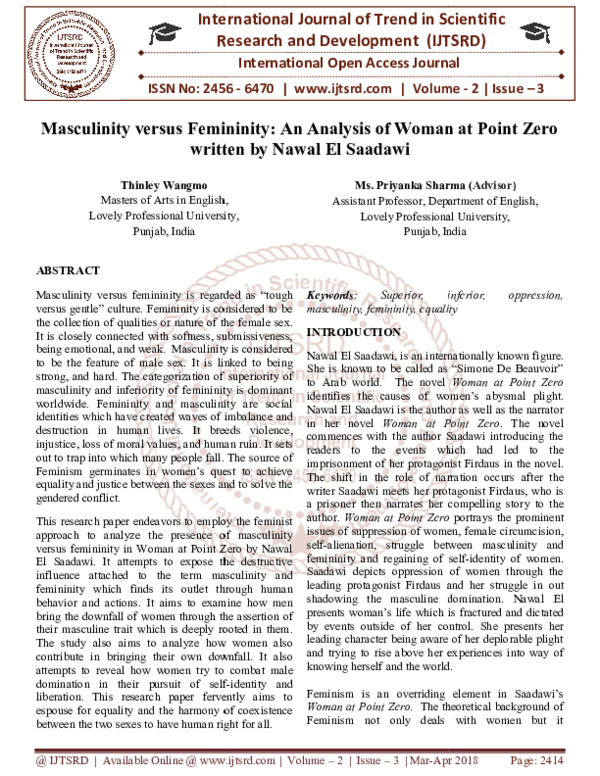 (PDF) Masculinity versus Femininity: An Analysis of Woman at Point Zero ...