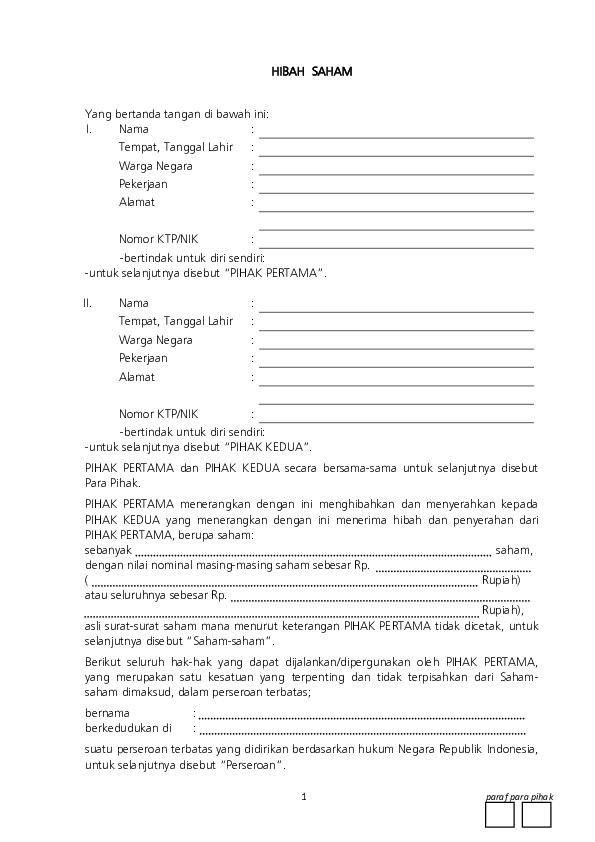 Contoh Surat Hibah Saham Contoh Surat