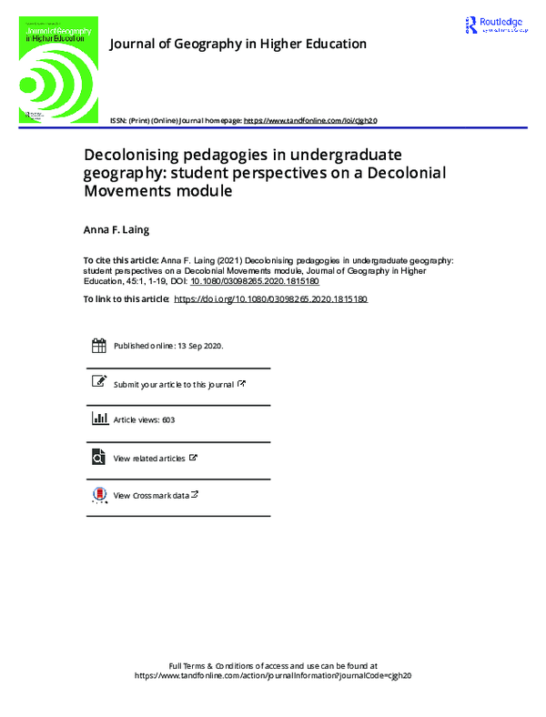 (PDF) Decolonising pedagogies in undergraduate geography: student ...