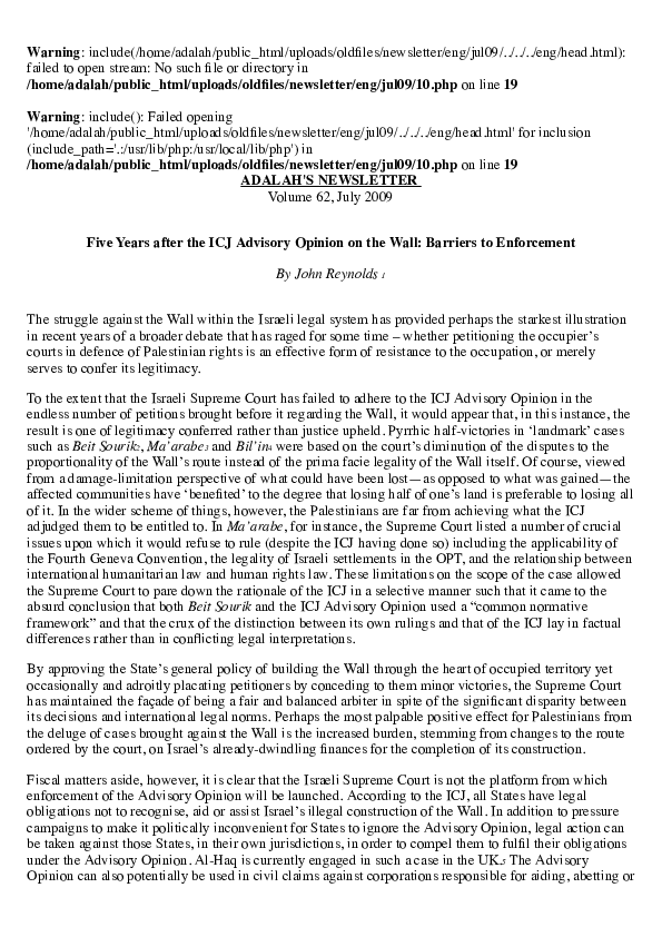 (PDF) Five Years after the ICJ Advisory Opinion on the Wall: Barriers ...