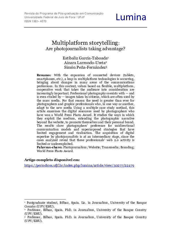 (PDF) Multiplatform storytelling: Are photojournalists taking advantage?