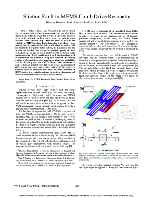 (PDF) Stiction Faults in MEMS Comb Drive Resonator