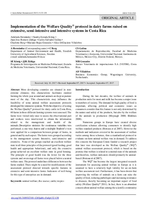 (PDF) Implementation of the Welfare Quality ® protocol in dairy farms ...