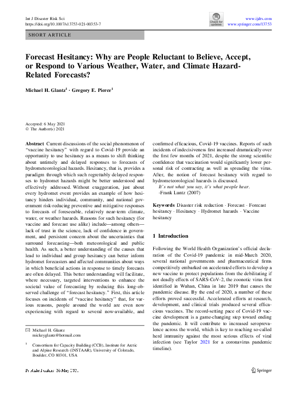 (PDF) Forecast Hesitancy: Why are People Reluctant to Believe, Accept ...