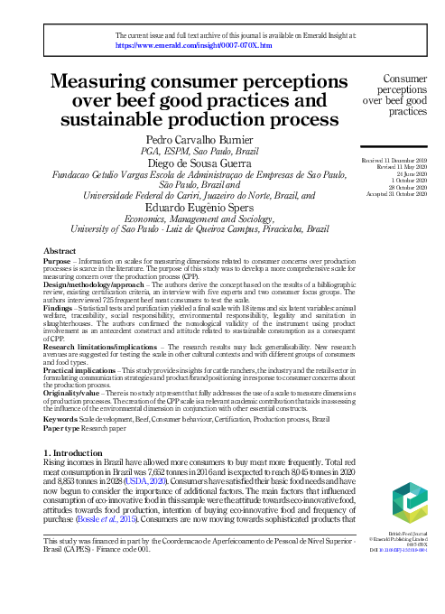 Pdf Measuring Consumer Perceptions Over Beef Good Practices And