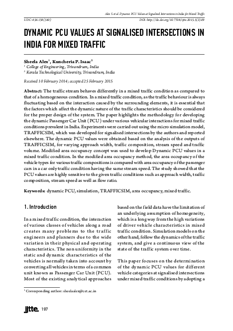 (PDF) Dynamic Pcu Values at Signalised Intersections in India for Mixed ...