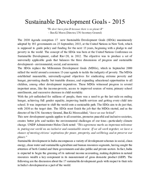 (PDF) Sustainable Development Goals (2015): A Review