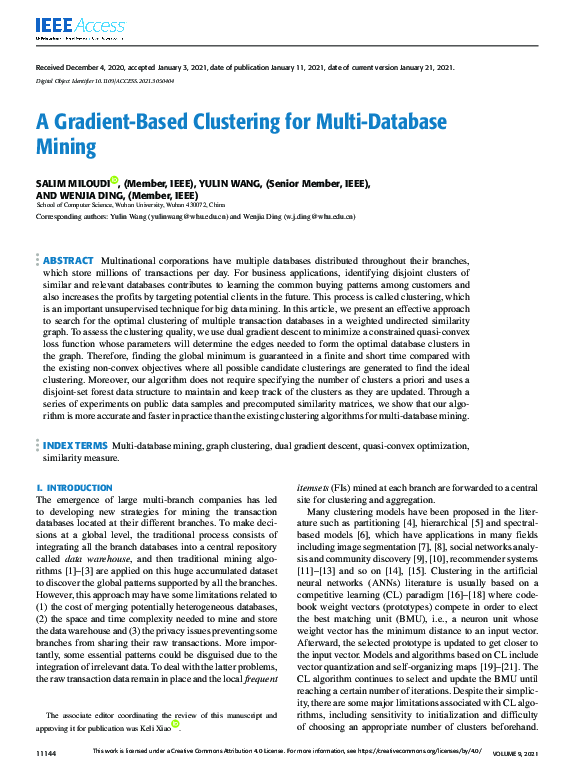 Pdf A Gradient Based Clustering For Multi Database Mining