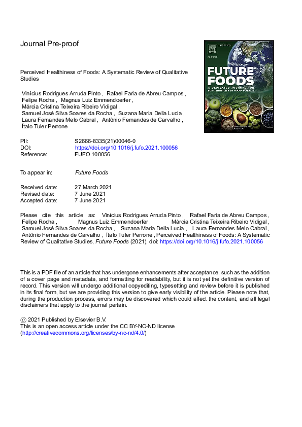 (PDF) Journal Pre-proof Perceived Healthiness of Foods: A Systematic ...
