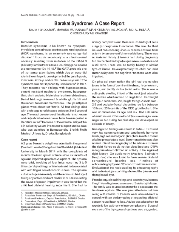 (PDF) Barakat Syndrome: A Case Report