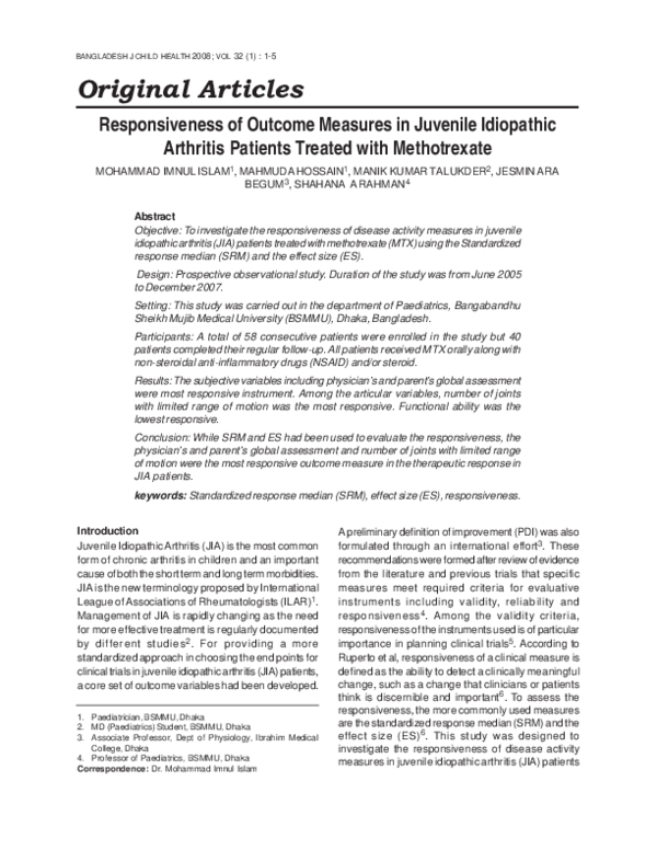 (PDF) Responsiveness of Outcome Measures in Juvenile Idiopathic ...
