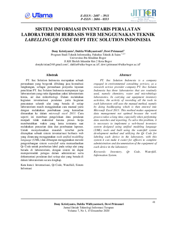 (PDF) SISTEM INFORMASI INVENTARIS PERALATAN LABORATORIUM BERBASIS WEB ...