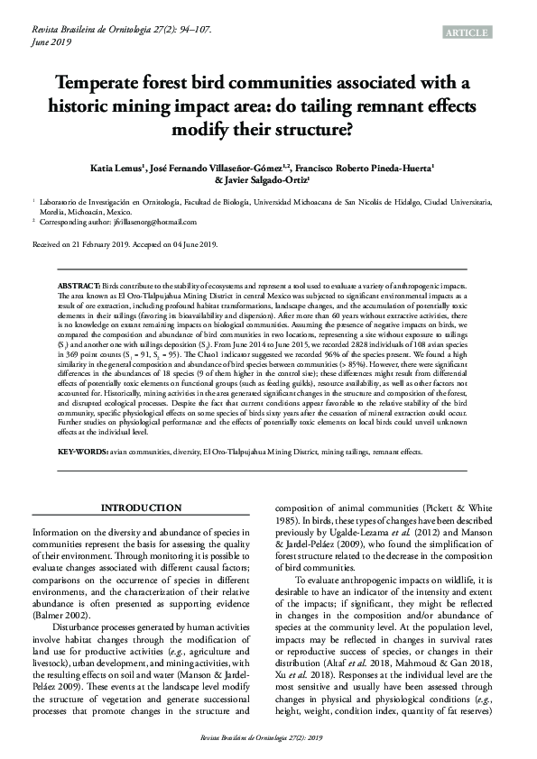 (PDF) Temperate forest bird communities associated with a historic ...