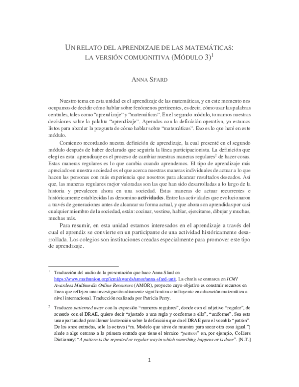 (PDF) ICMI AMOR Unit on Commognition, Spanish translation of the text ...