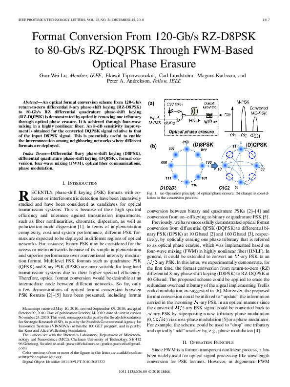 (PDF) Format Conversion From 120-Gb/s RZ-D8PSK to 80-Gb/s RZ-DQPSK ...