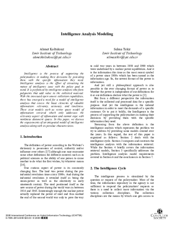 (PDF) Intelligence Analysis Modeling