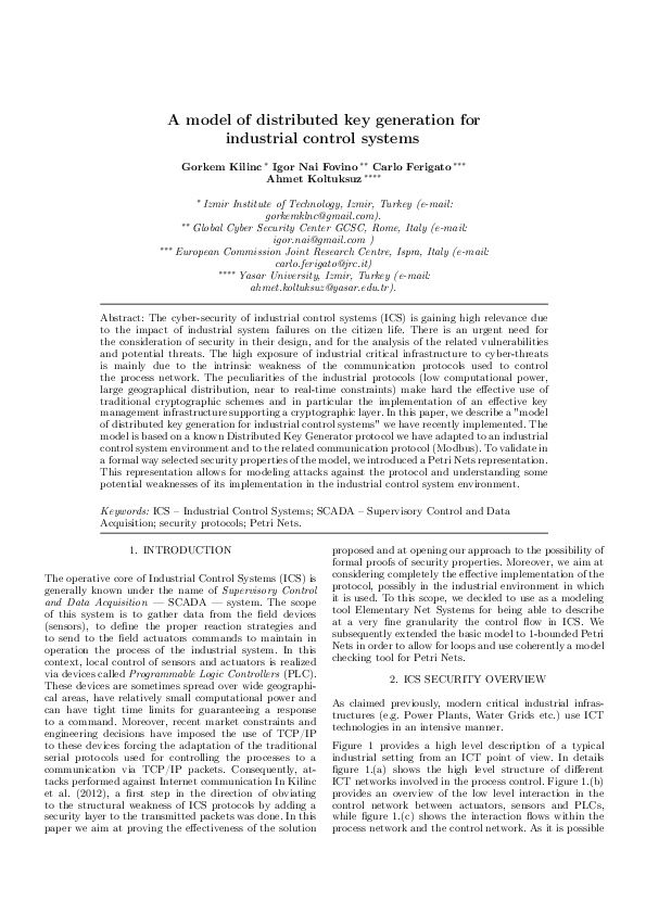 (PDF) A model of distributed key generation for industrial control systems