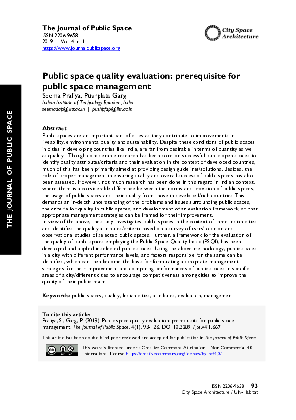 (PDF) Public space quality evaluation: prerequisite for public space ...